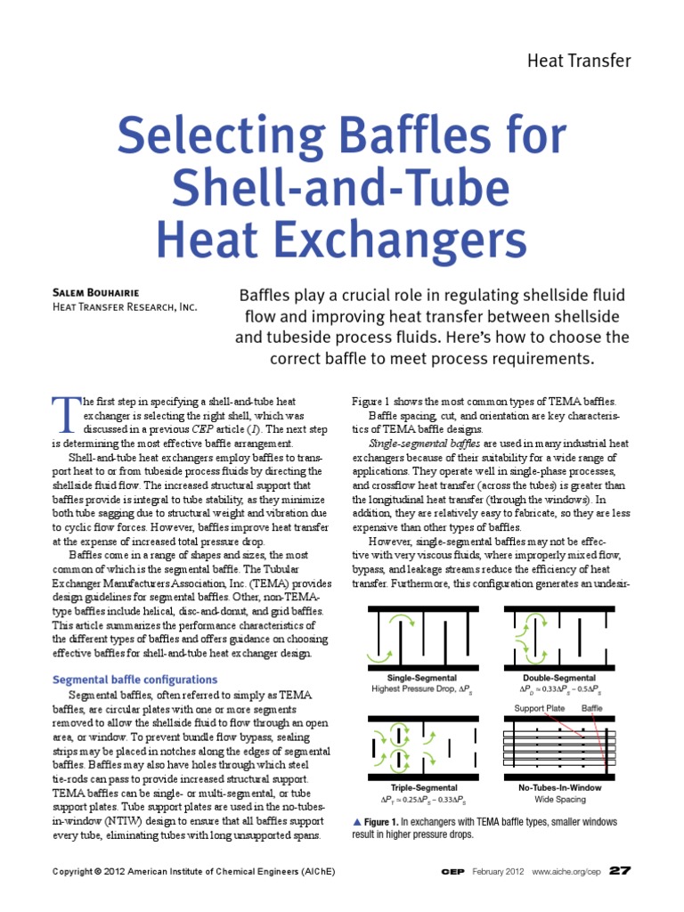 Baffle selection.pdf | Heat Exchanger | Heat Transfer