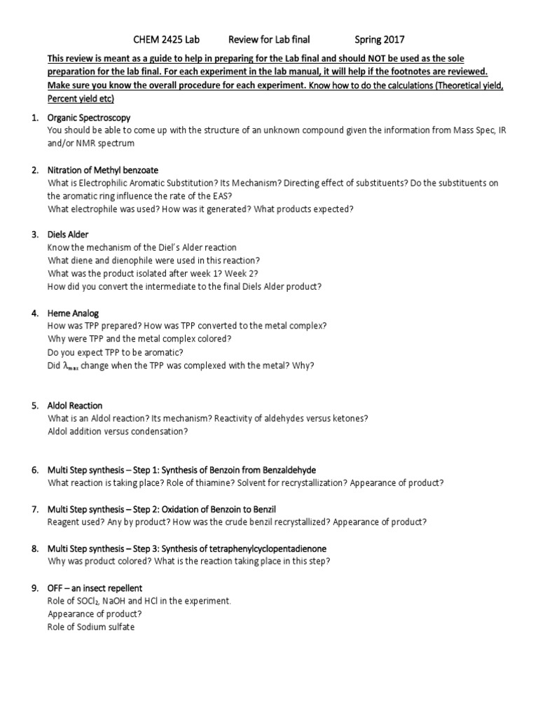 CHEM 2425 Lab Final Review | PDF