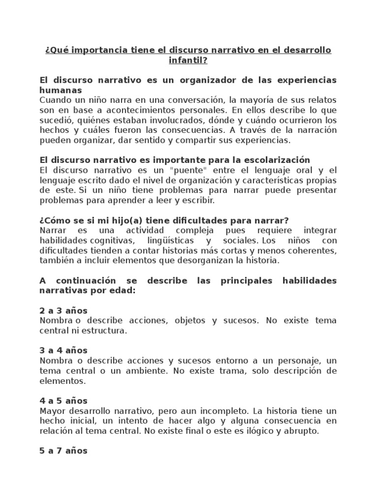 Importancia del Discurso Narrativo Infantil | PDF | Epistemología ...