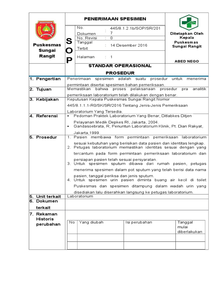 8.1.2.1b Sop Penerimaan Spesimen | PDF