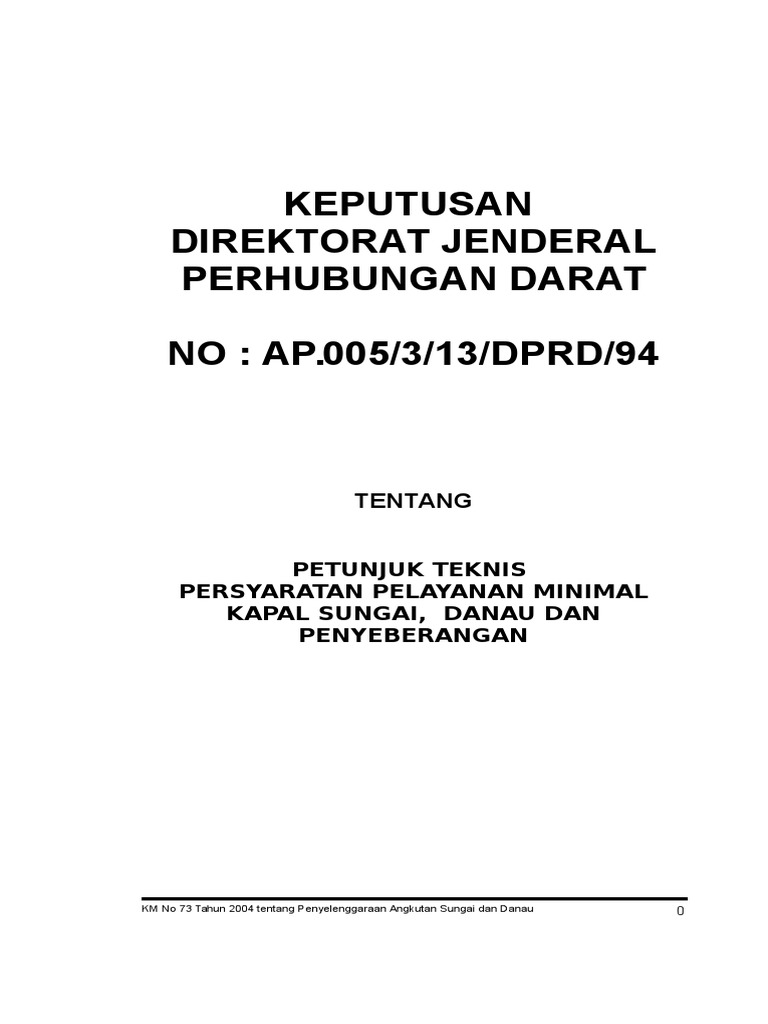 Skdirjen 005 THN 1994 TTG Juknis Syarat KPL ASDP | PDF | Teknologi & Rekayasa
