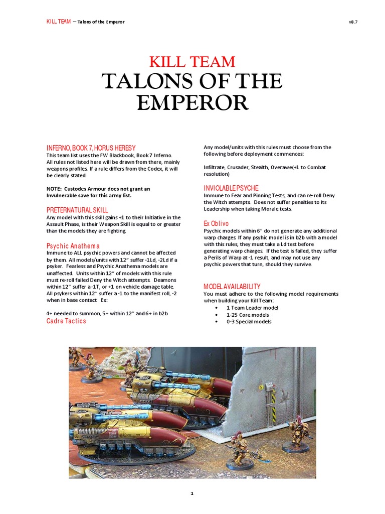 Kill Team Army List - Talons - of - The - Emperor v8.7 | PDF | Infantry ...