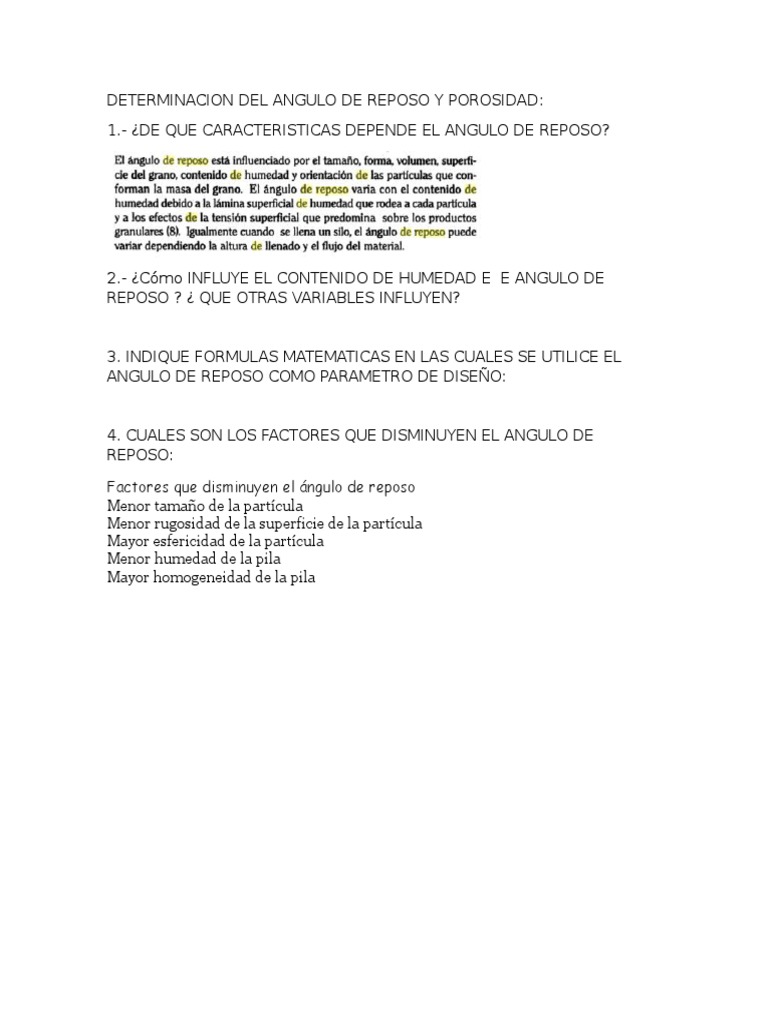 Determinacion Del Angulo de Reposo y Porosidad | PDF