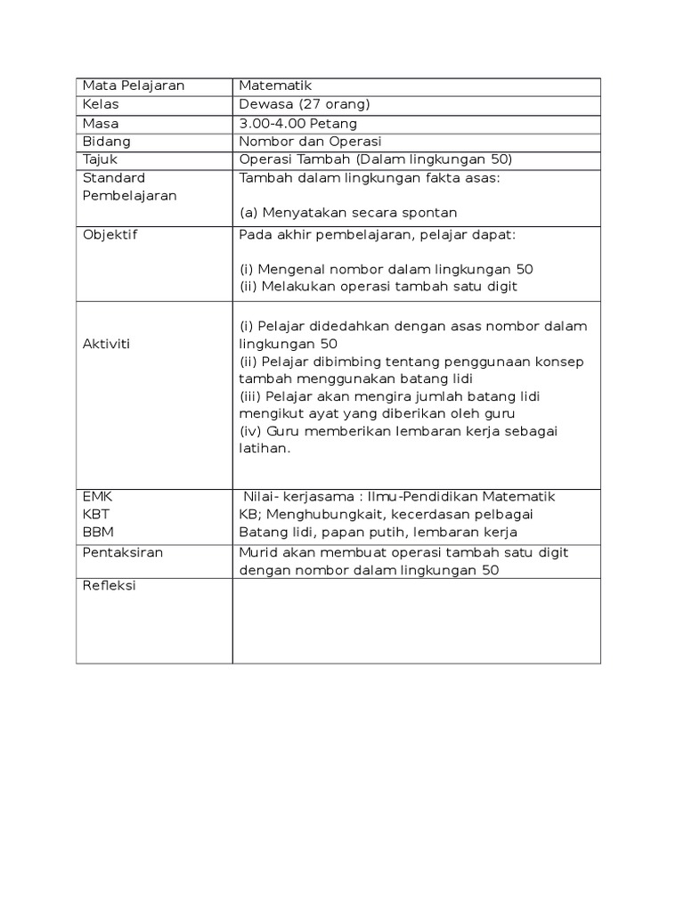 RPH (Maths Kedap) | PDF