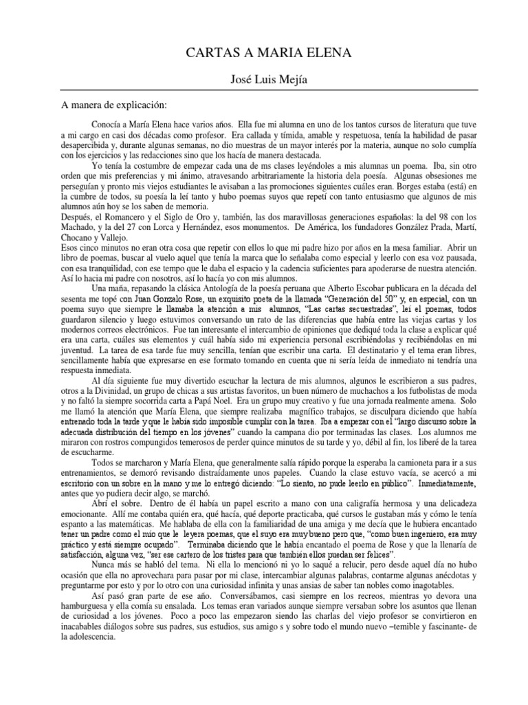 Cartas a María Elena: Reflexiones y Diálogos | PDF | Temor | Amor