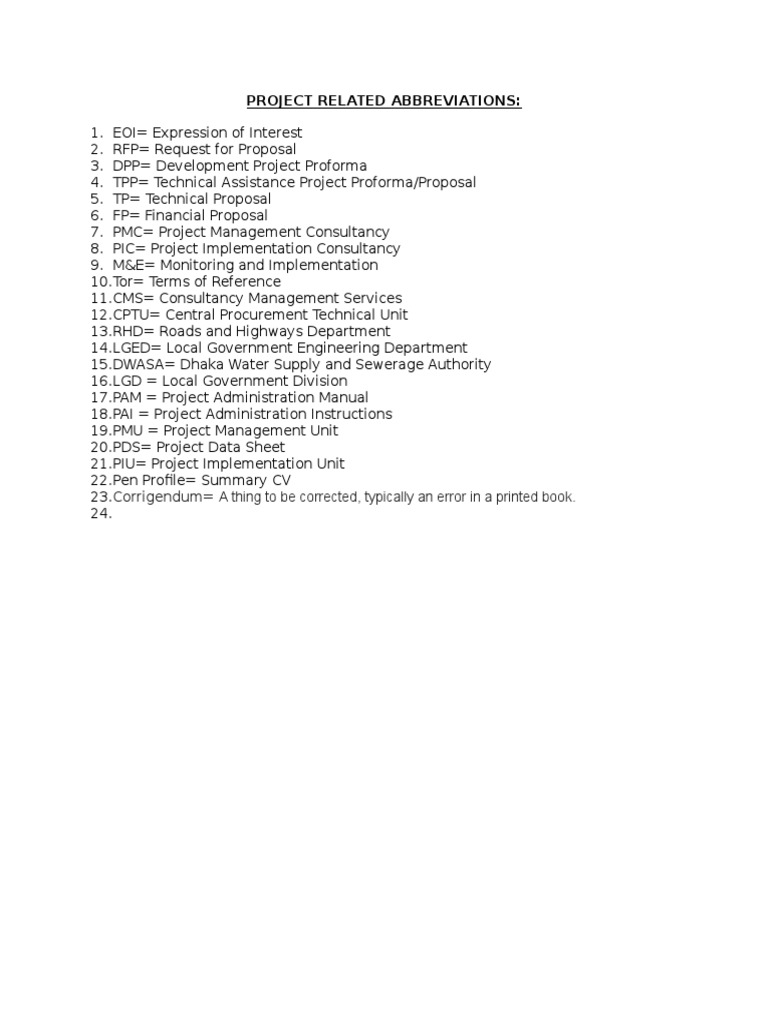 Project Abbreviations Explained | PDF