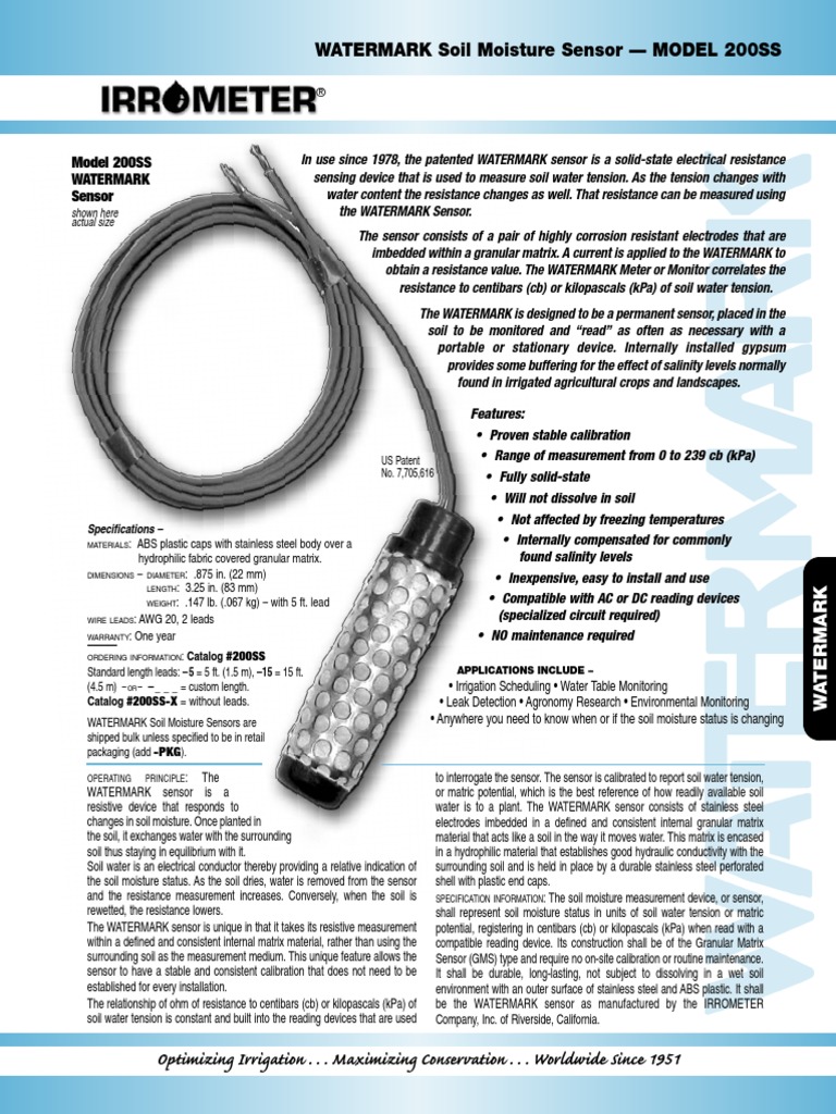 Irrometer Sensor 200SS Watermark PDF | PDF | Soil | Electrical Resistance And Conductance