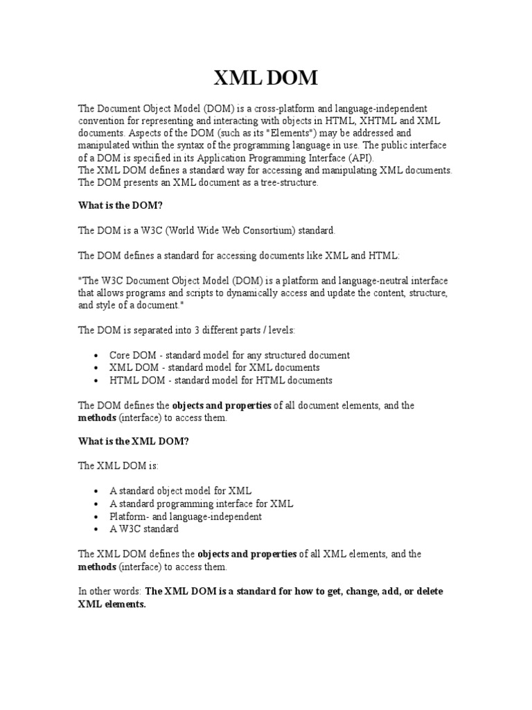 Xml Dom Pdf Document Object Model Xml