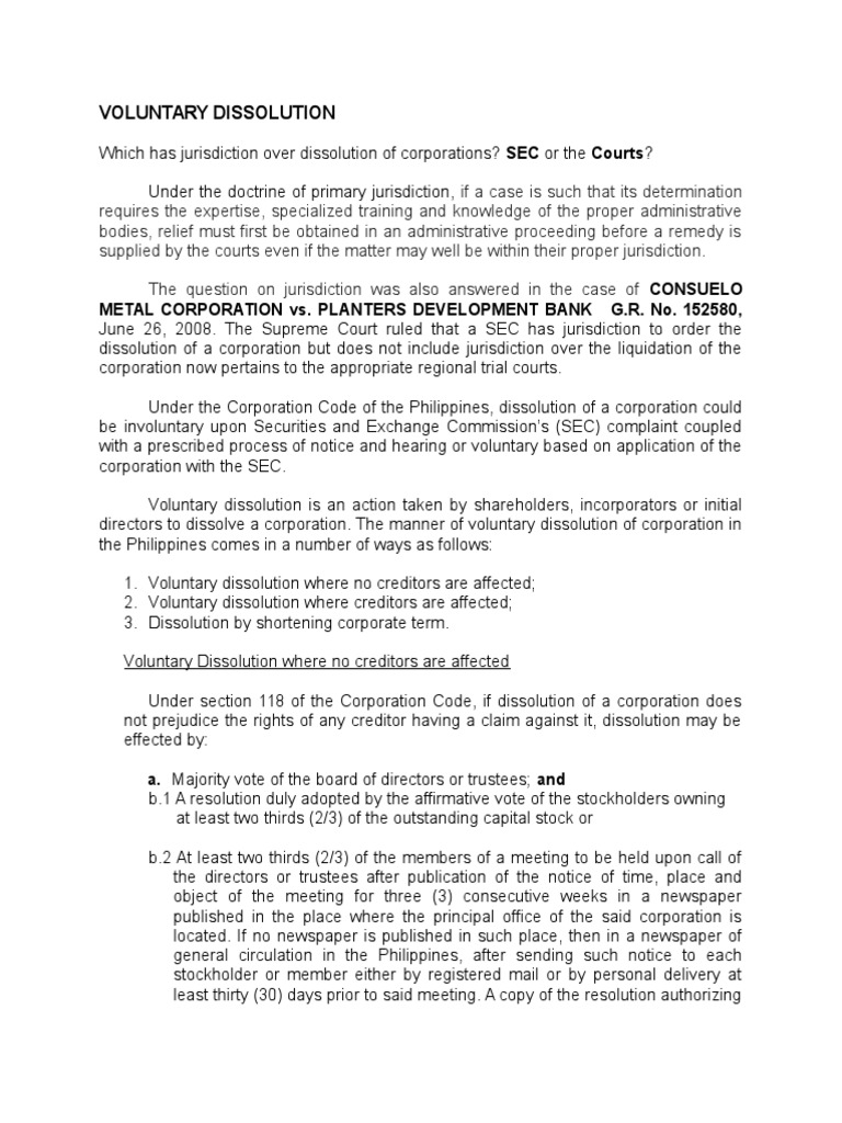 Voluntary Dissolution | PDF | Liquidation | Corporations