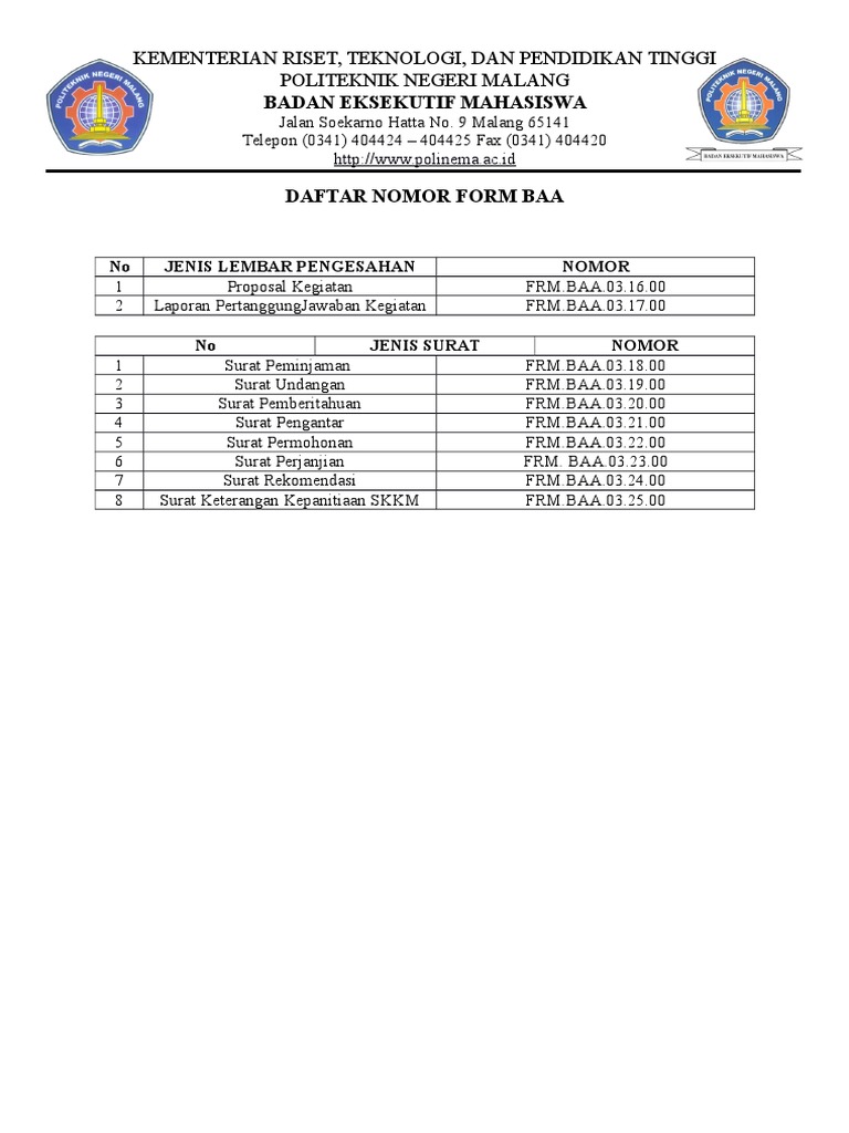 Daftar Form - Baa | PDF