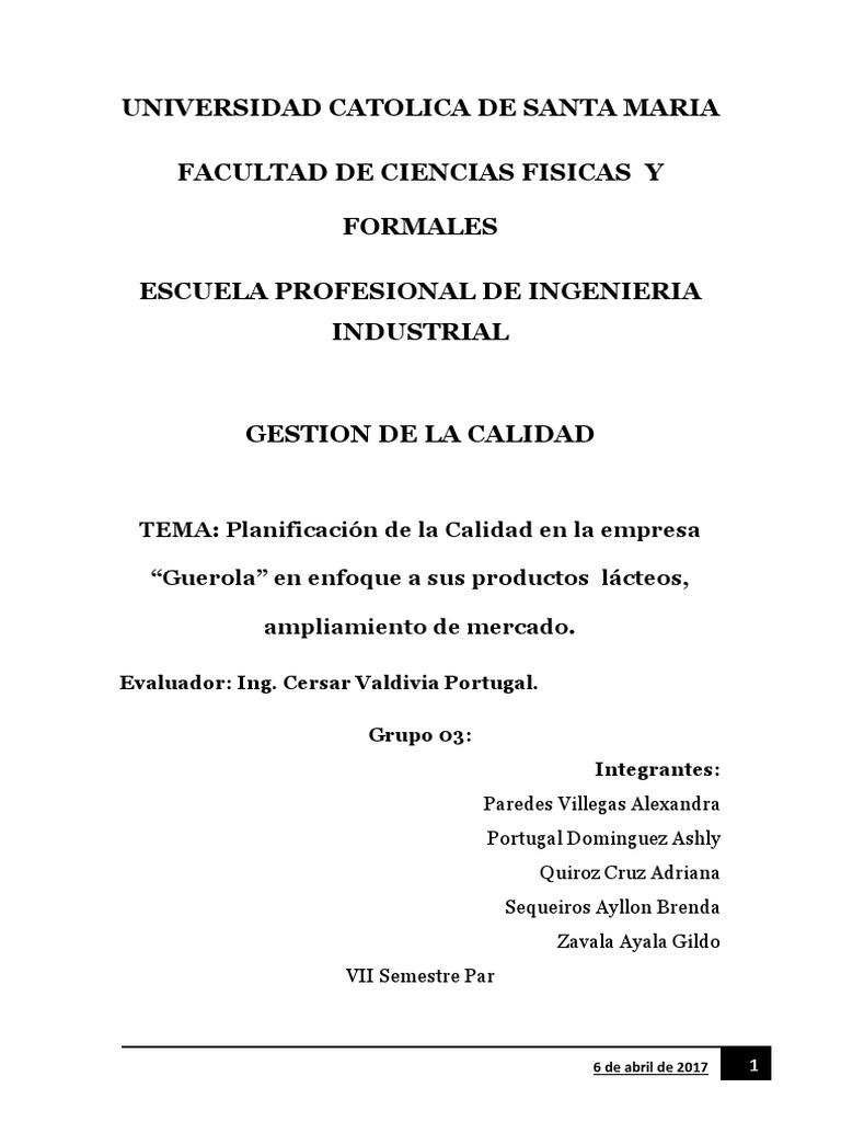 Planificacion De La Calidad Empresa Guerola Pdf Marketing