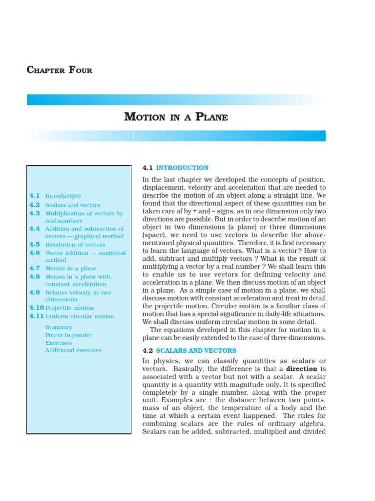 Motion in a Plane: An Introduction to Vectors, Displacement, Velocity, Acceleration and ...