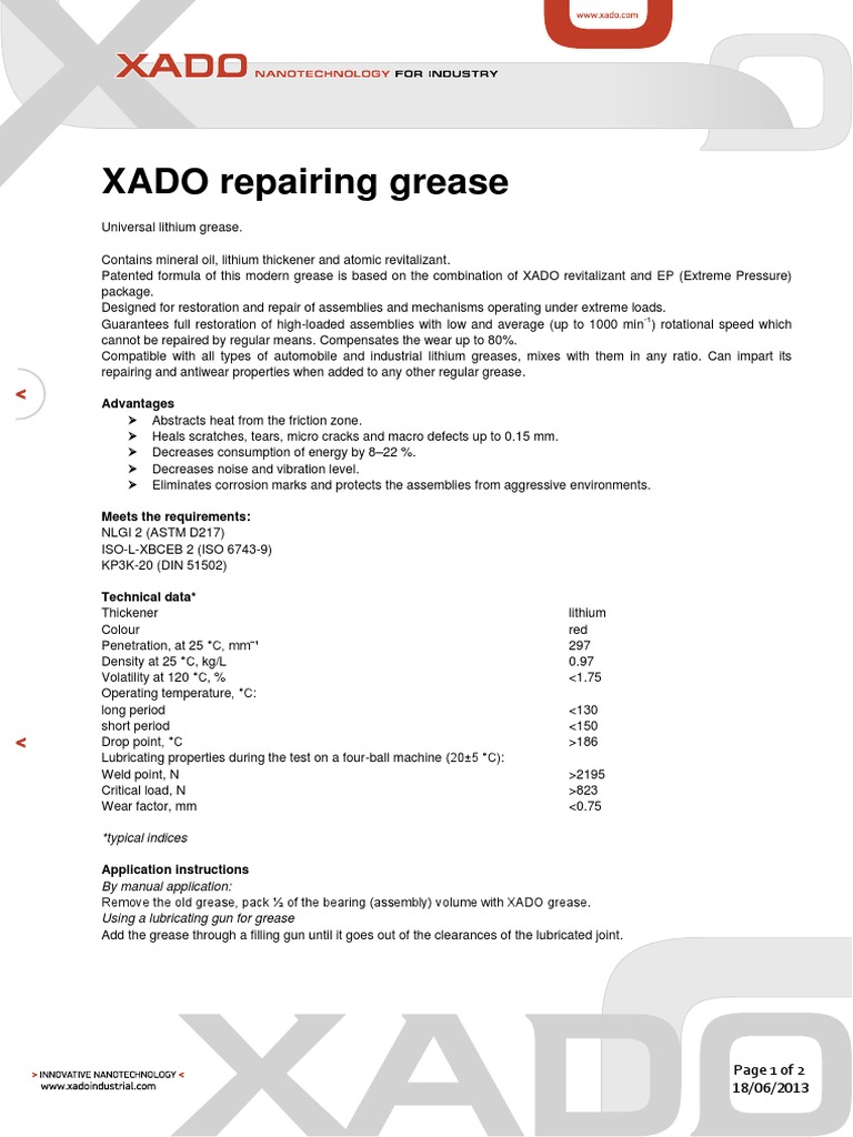 XADO Repairing Grease en | PDF | Mechanical Engineering | Materials