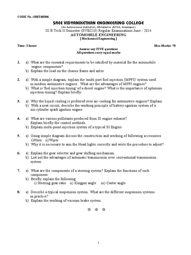 Automobile Engineering Exam Questions 2014 | PDF | Business | Computers