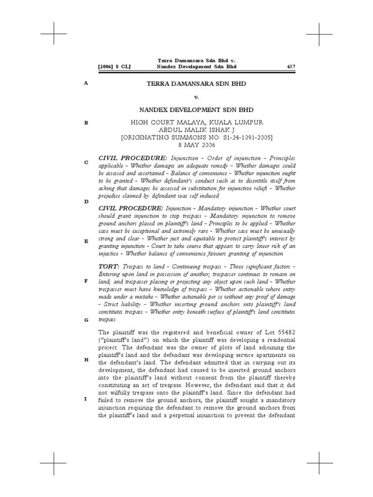 Terra Damansara SDN BHD | PDF | Trespass | Injunction