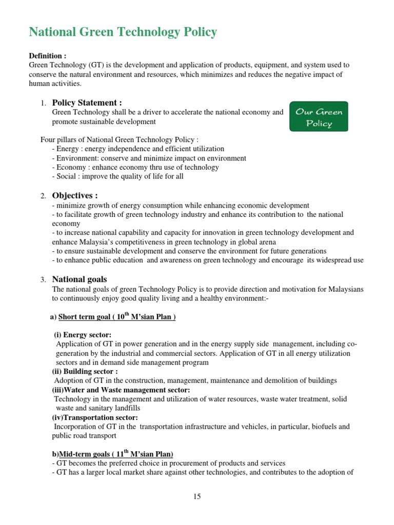 National Green Technology Policy Overview | PDF | Environmental ...
