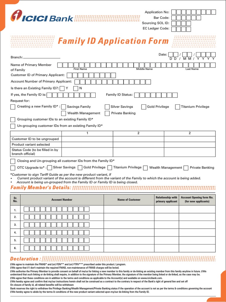 Family Id Form | Deposit Account | Investing