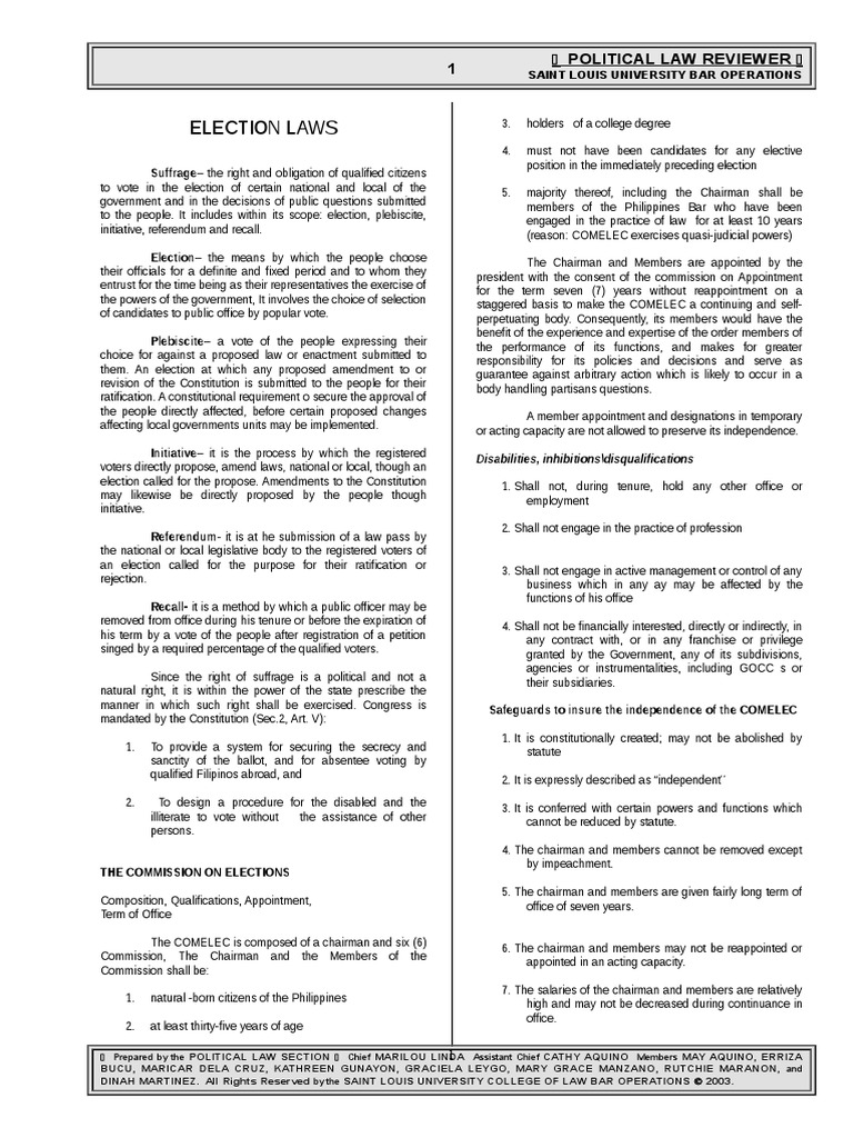 Election Law 2003 Pdf Commission On Elections Philippines
