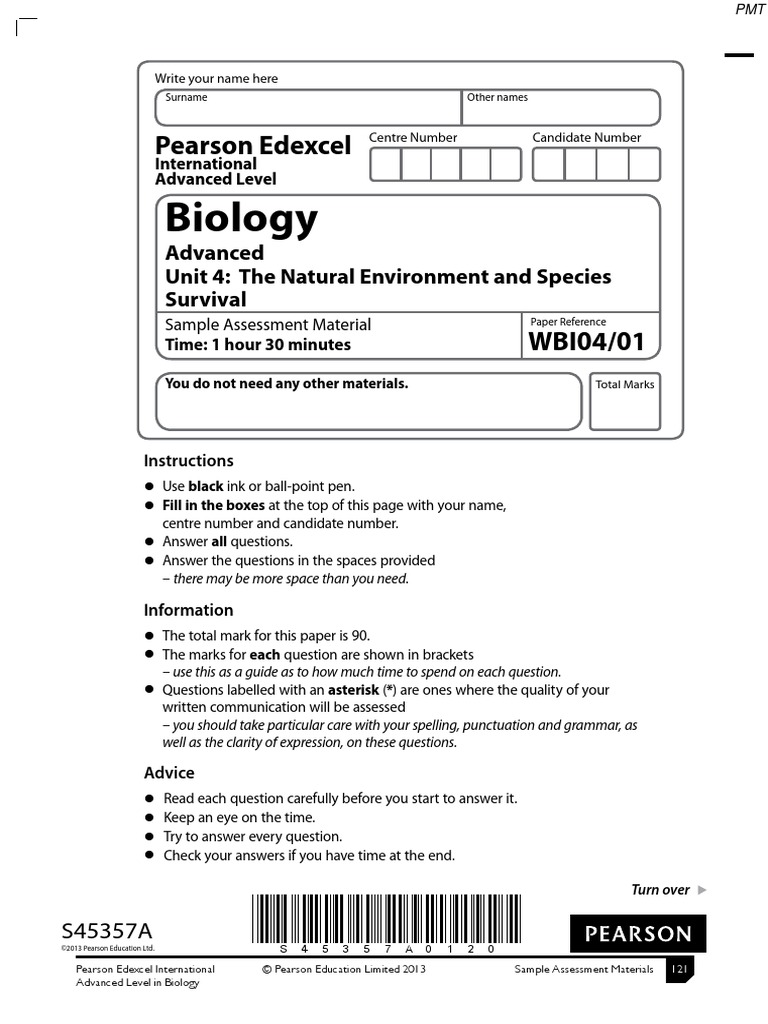 Specimen (IAL) QP - Unit 4 Edexcel Biology A-Level | PDF | Leaf | Cell ...