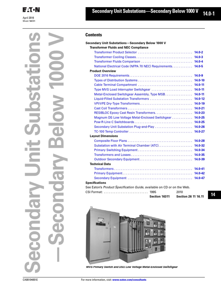 Secondary Unit Substations-Secondary Below 1000 | PDF | Transformer ...