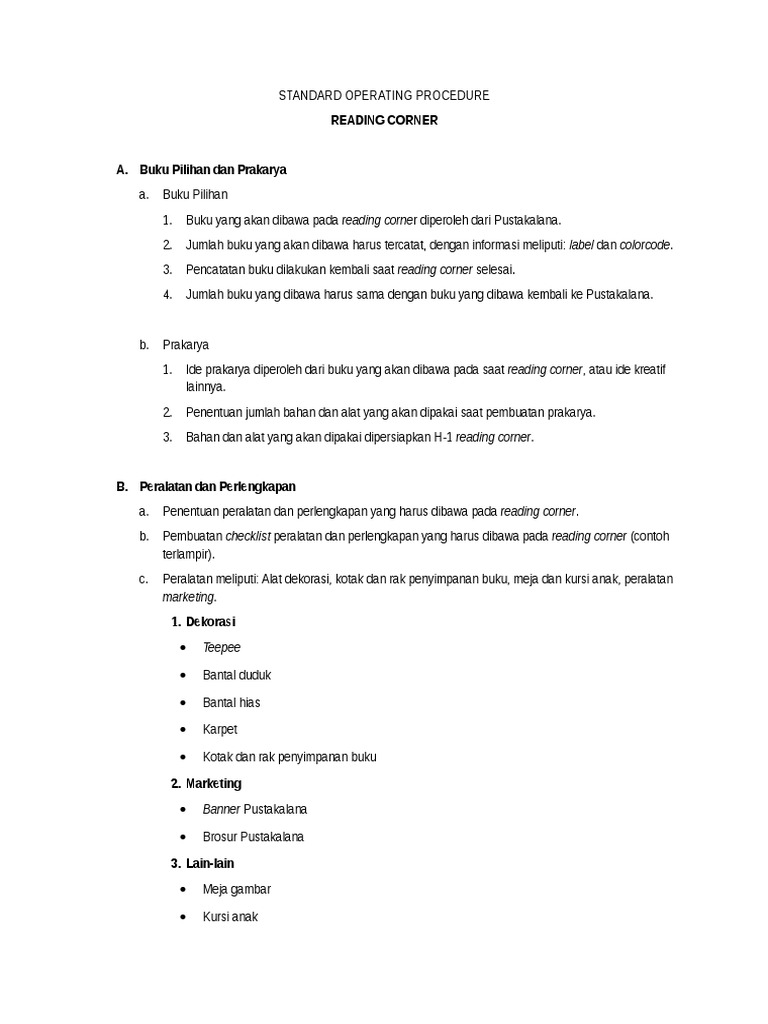 SOP Reading Corner | PDF