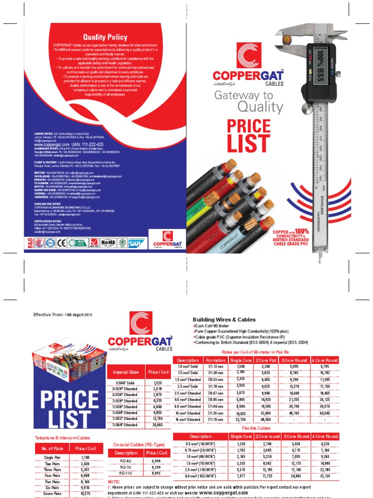 Cable Price List: Specifications and Rates for Building Wires, Flexible ...