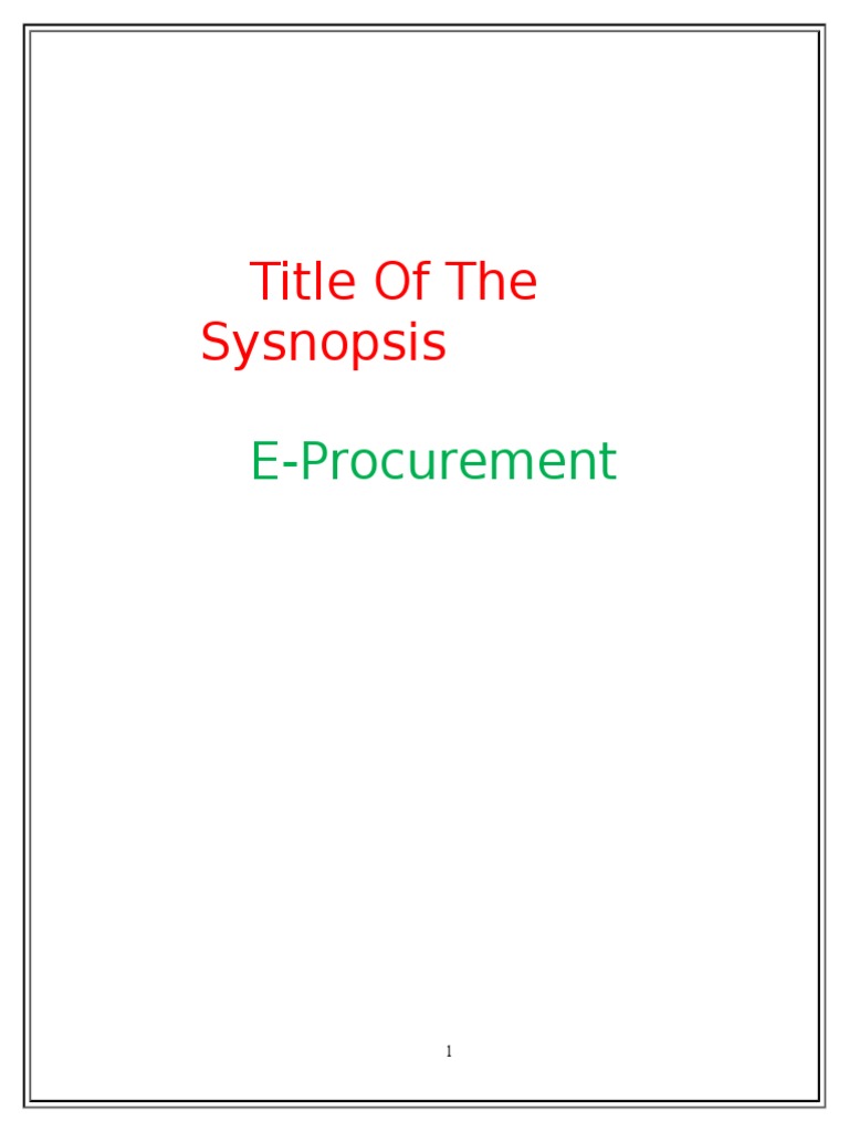 Sysnopsis of E-Procurement | Download Free PDF | Feasibility Study | Computer Architecture