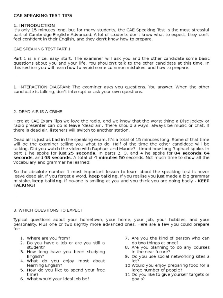 Cae Speaking Test Tips | PDF | Languages