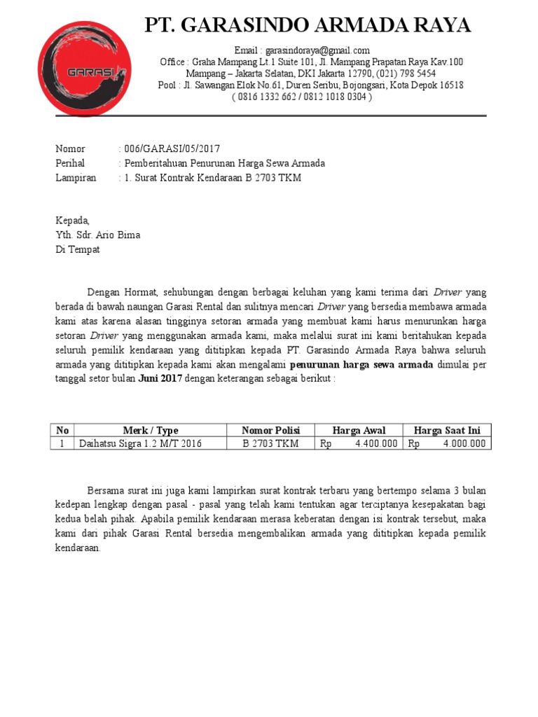 Surat Pemberitahuan 006 Ario Bima | PDF