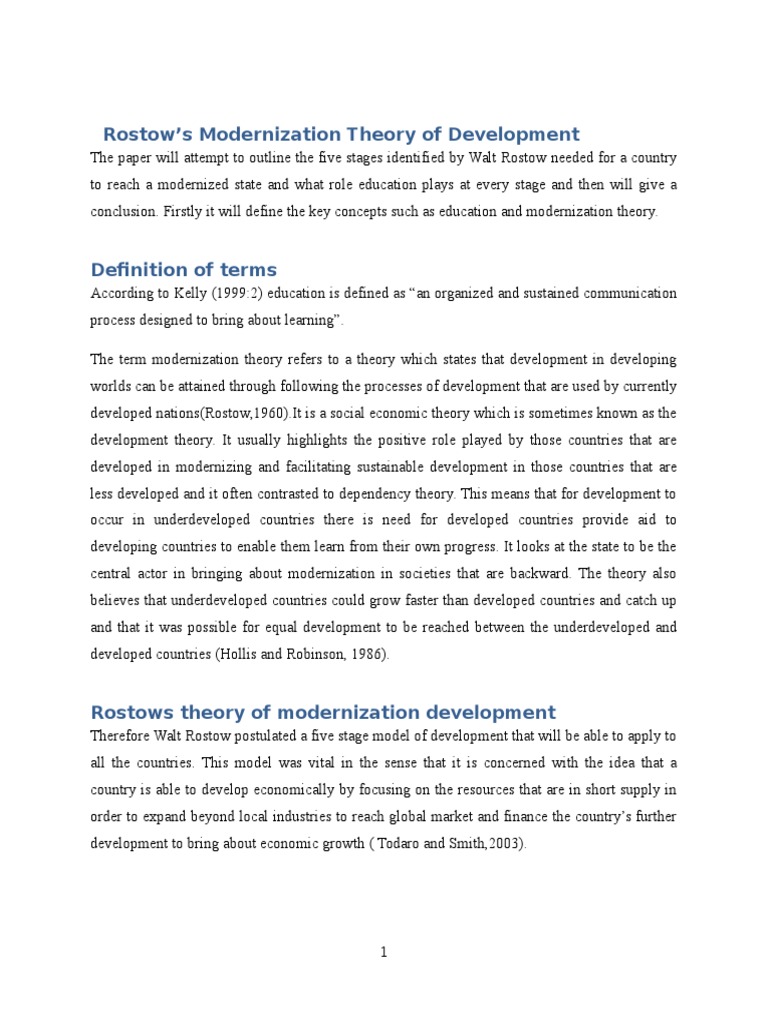Rostows Theory of Modernization Developm | Economic Growth ...