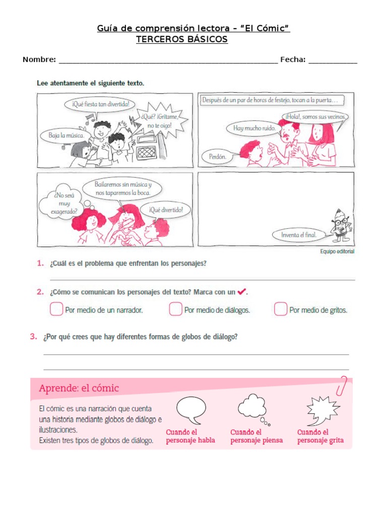 Guia Comprension Lectora . EL COMIC
