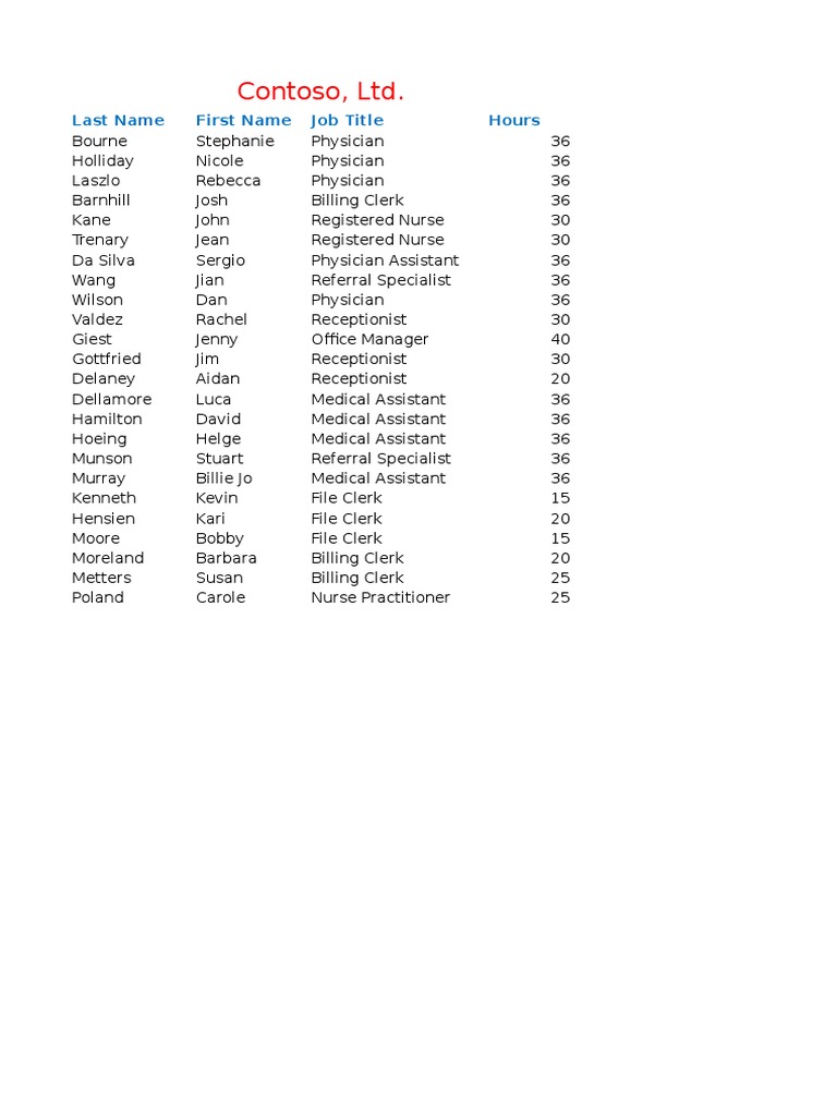 01 Contoso Employee Info | PDF