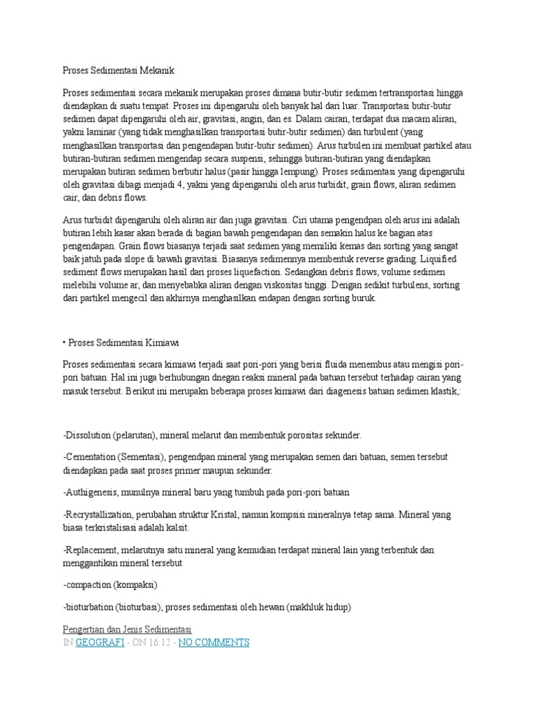 Proses Sedimentasi Mekanik | PDF
