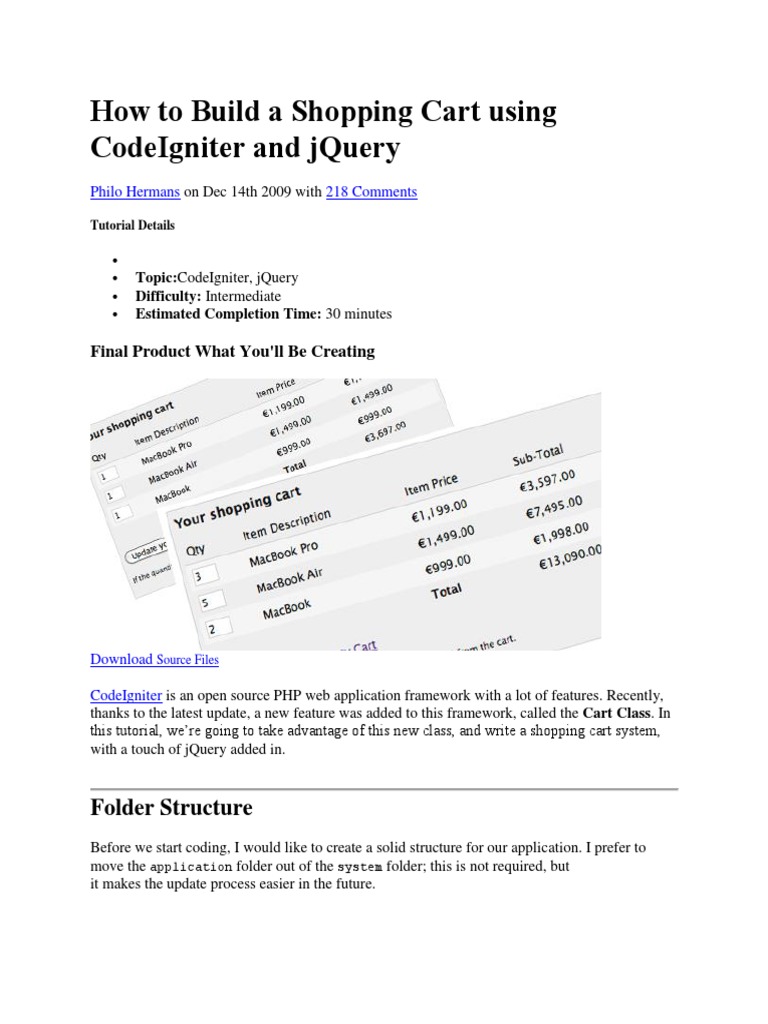 How To Build A Shopping Cart Using Codeigniter And Jquery Pdf Ajax Programming J Query