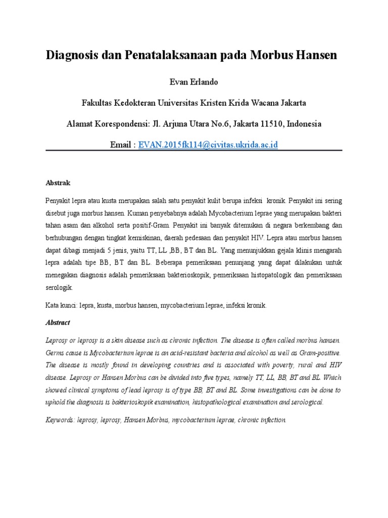 Diagnosis Dan Penatalaksanaan Pada Morbus Hansen | PDF