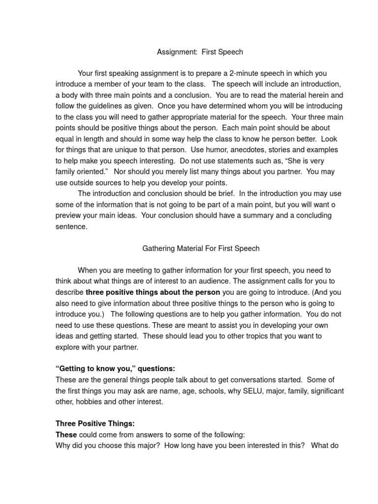 First Speech Guidelines | PDF | Sentence (Linguistics) | Communication