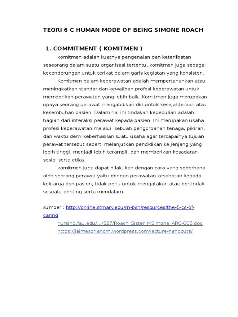 Teori 6 C Human Mode of Being Simone Roach | PDF | Karier & Perkembangan | Pengembangan Diri