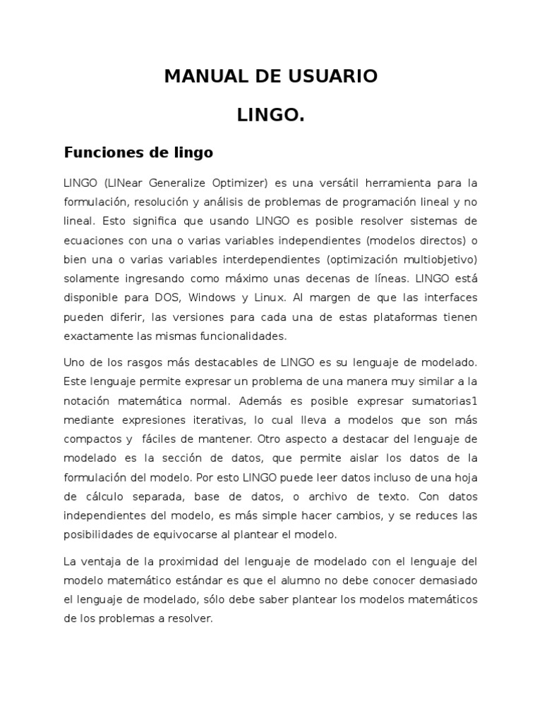 Manual de Usuario Lingo | PDF | Teoría del modelo | Función (Matemáticas)