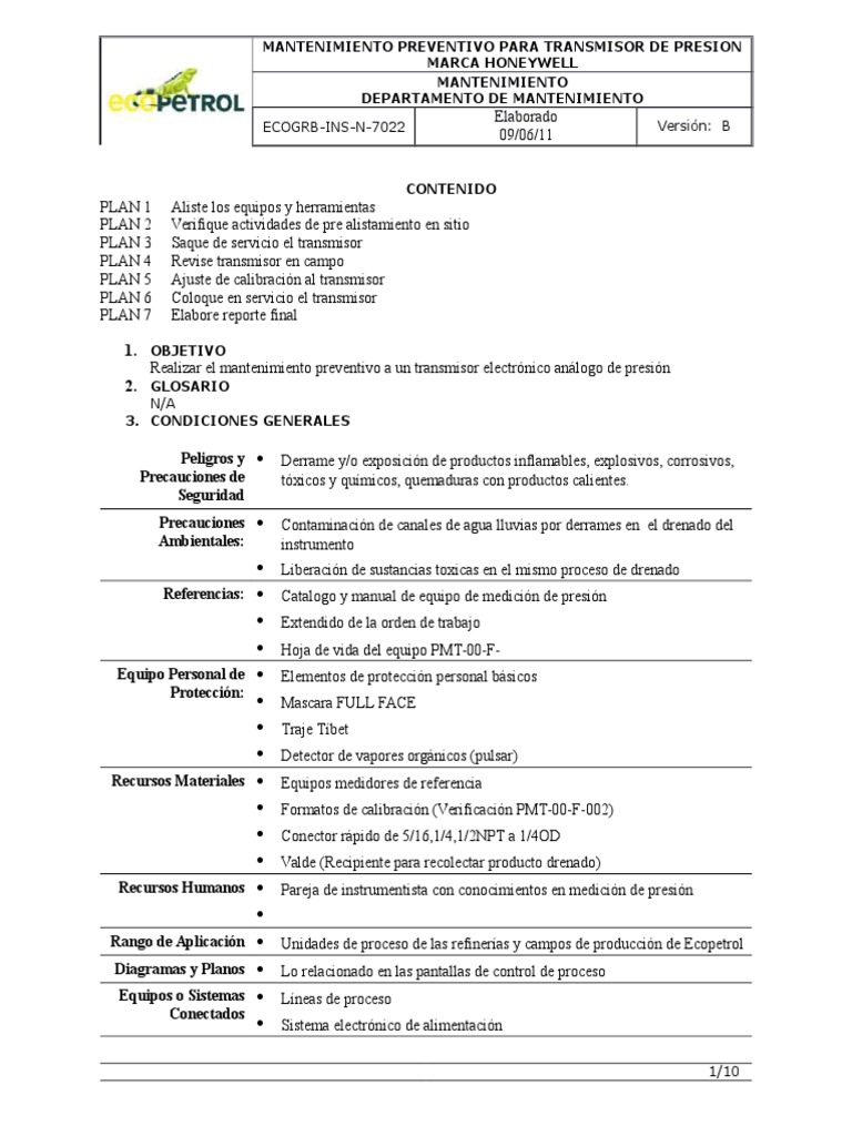 Mantenimiento Preventivo para Transmisor de Presion Marca Honeywell ...