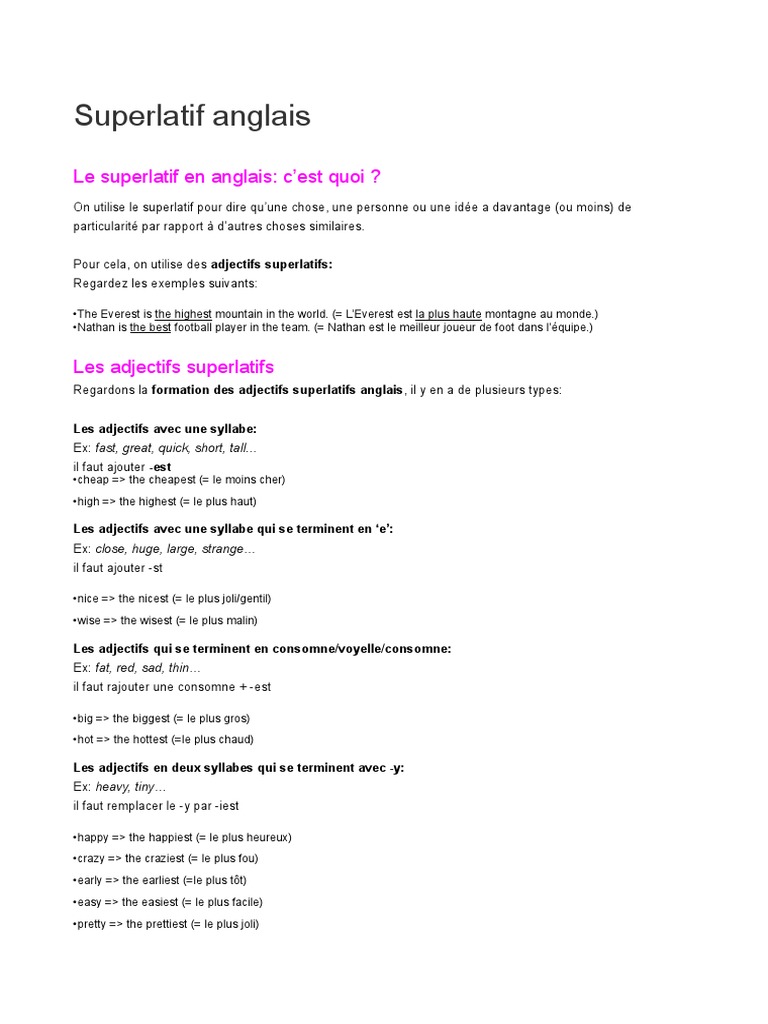 Comprendre le superlatif en anglais | PDF | Langues | Arts du langage ...
