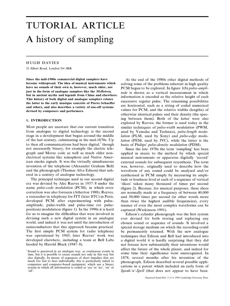 History of Sampling in Music | PDF | Synthesizer | Phonograph