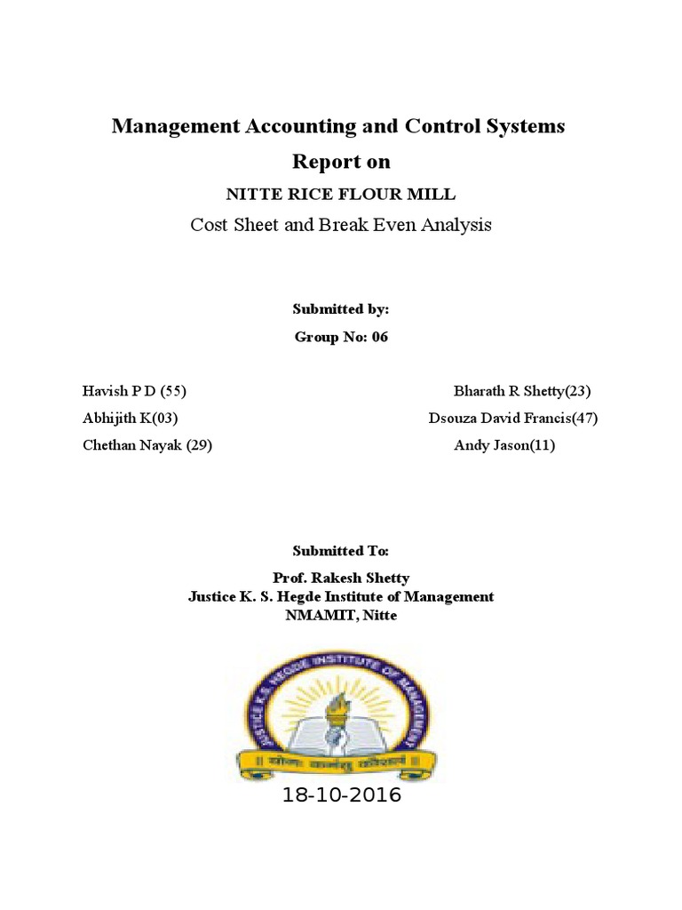 Management Accounting and Control Systems Report On: Cost Sheet and ...