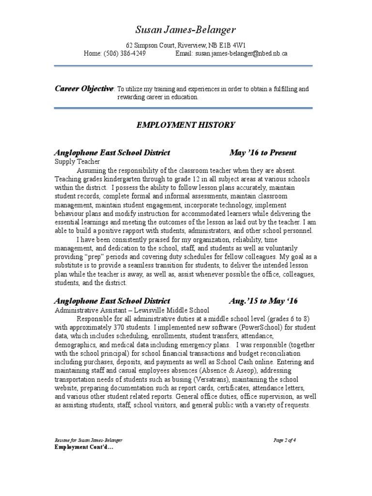 Resume - Susan James-Belanger | PDF | Teachers | Educational Assessment