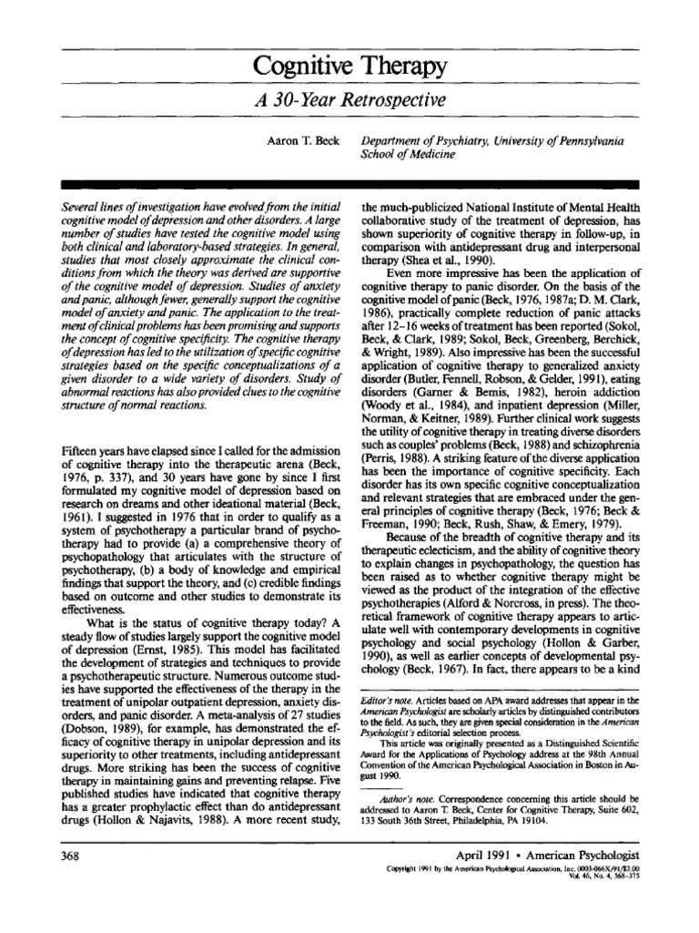 Beck Pdf Pdf Psychotherapy Cognitive Therapy