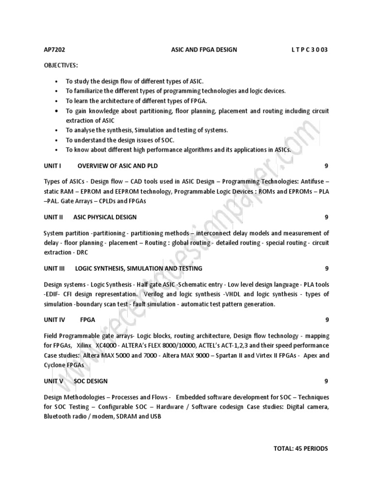 ASIC and FPGA Design Course Overview | PDF