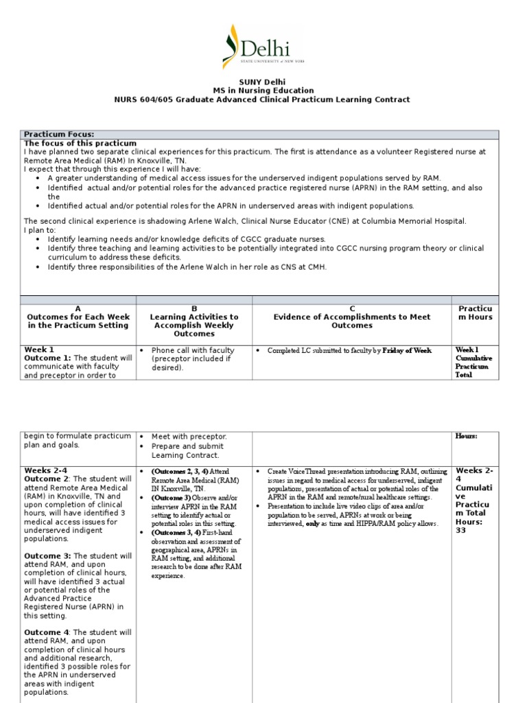 Nurs 604 Learning Contract Edited For Weebley | PDF | Nurse ...