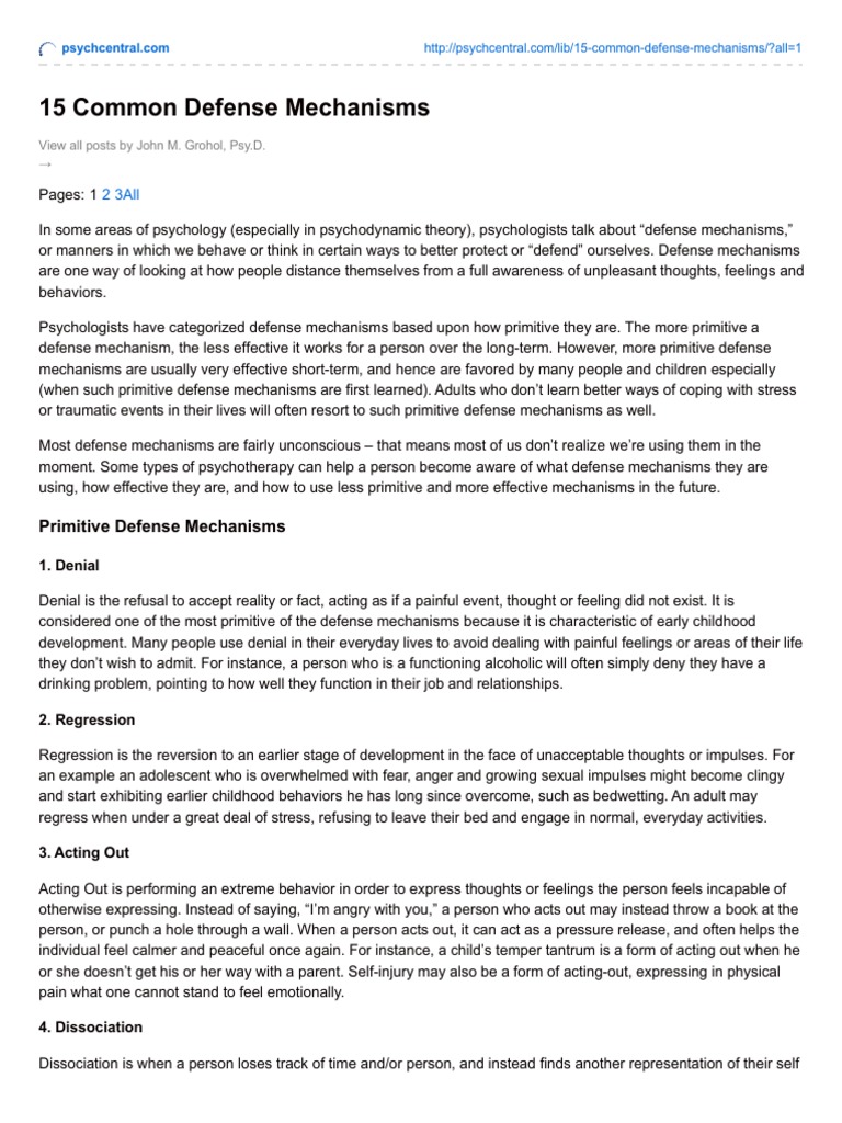 15 Common Defense Mechanisms | PDF | Anger | Denial