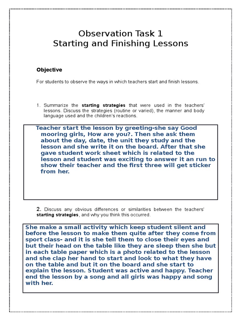 Observation Task 1 | PDF | Lesson Plan | Education Theory