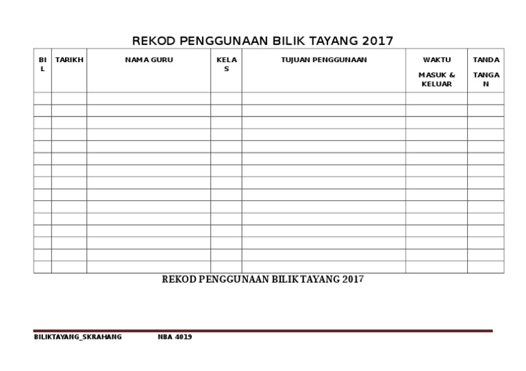 Rekod Penggunaan Bilik Tayang 2017 | PDF