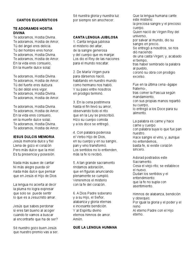Cantos Eucarísticos | PDF | eucaristía | Jesús